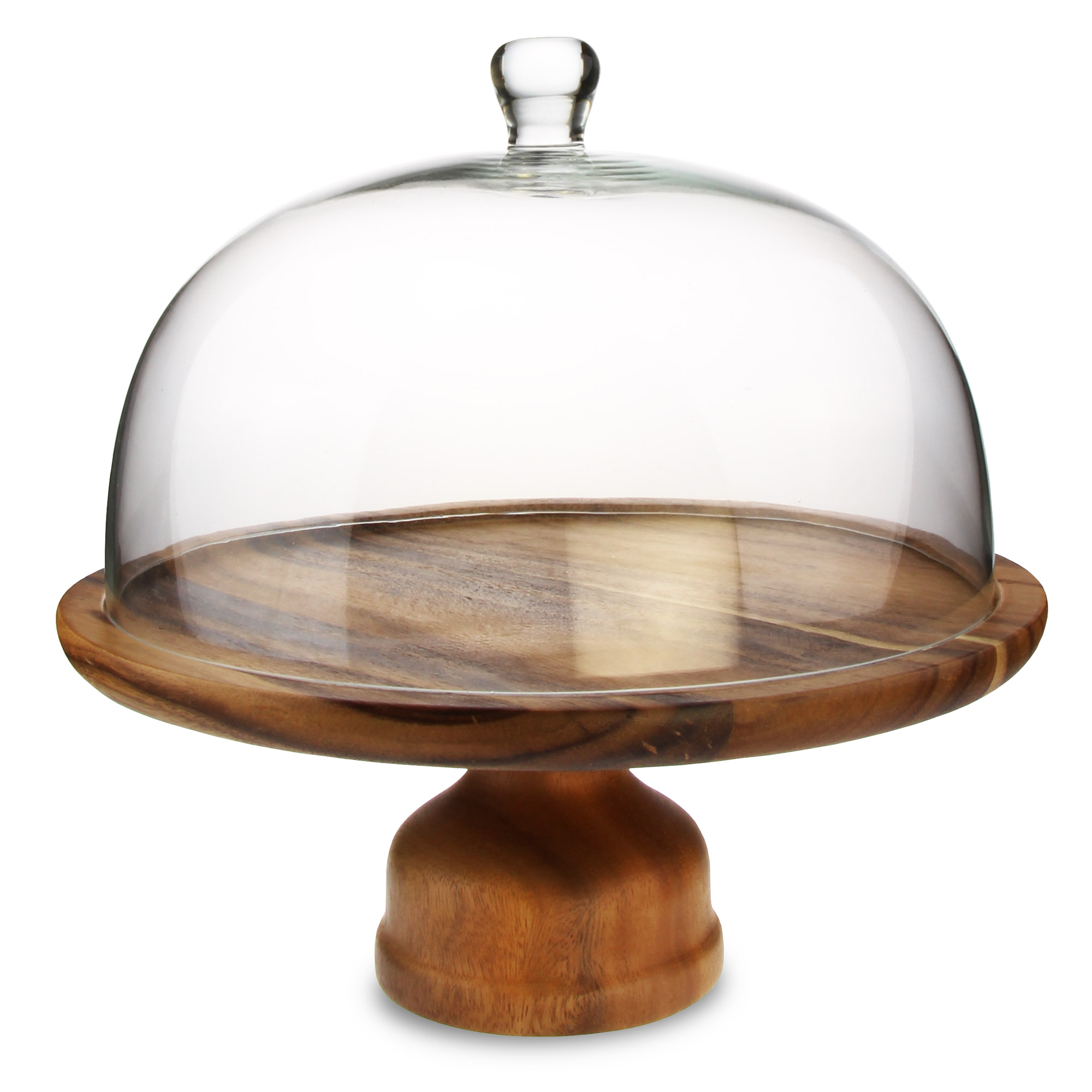 Genware Acacia Wood Cake Stand and Glass Cake Dome