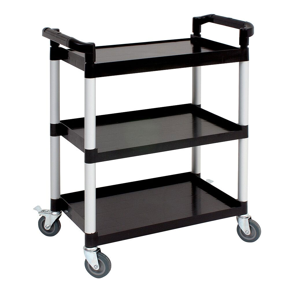 Genware Large 3 Tier PP Trolley Black Shelves