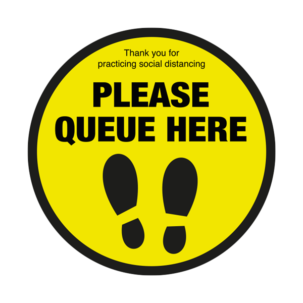 Please Queue Here with Symbol Social Distancing Floor Graphic 40cm