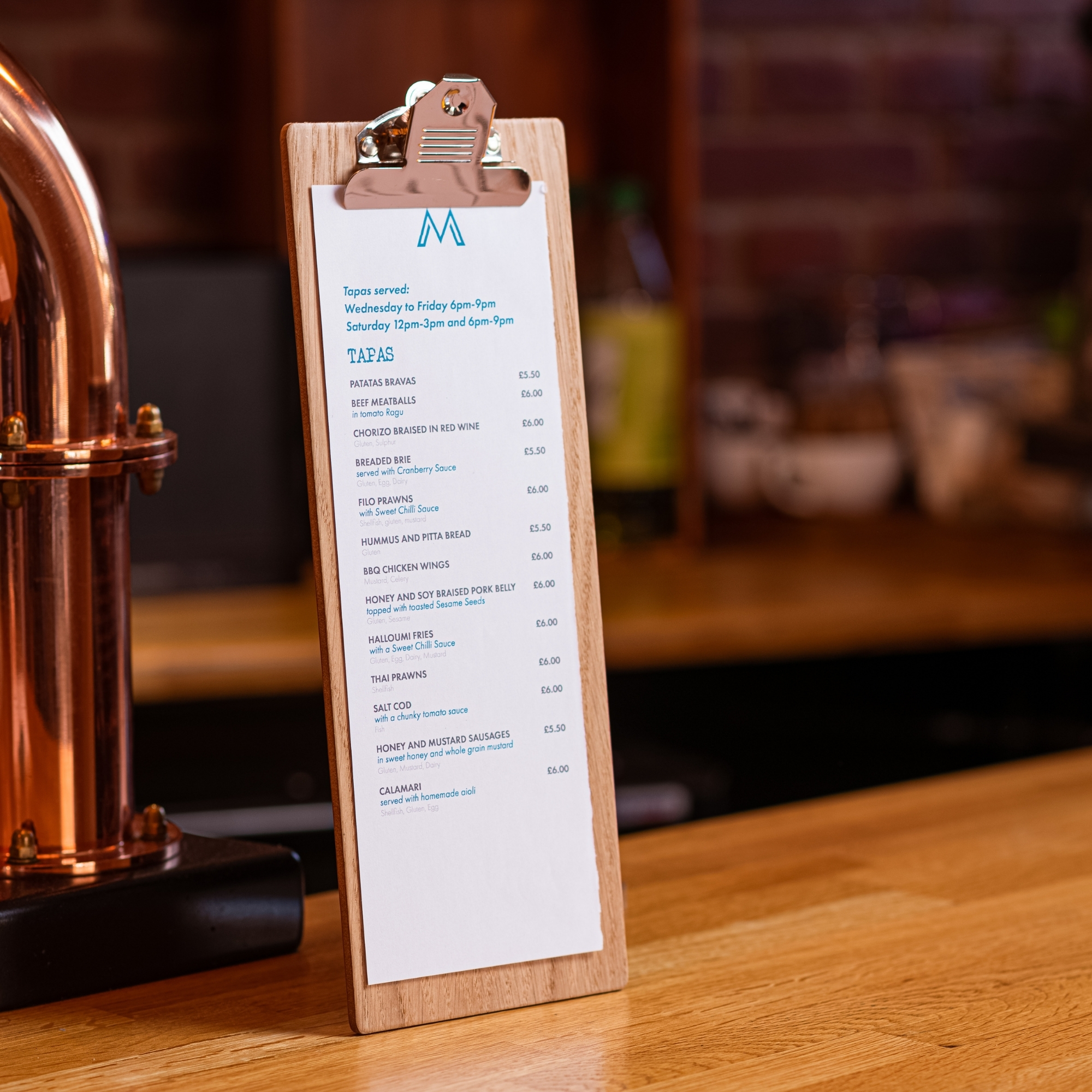 Wooden Menu Slimline Clipboard 1/2 A4 Light Oak