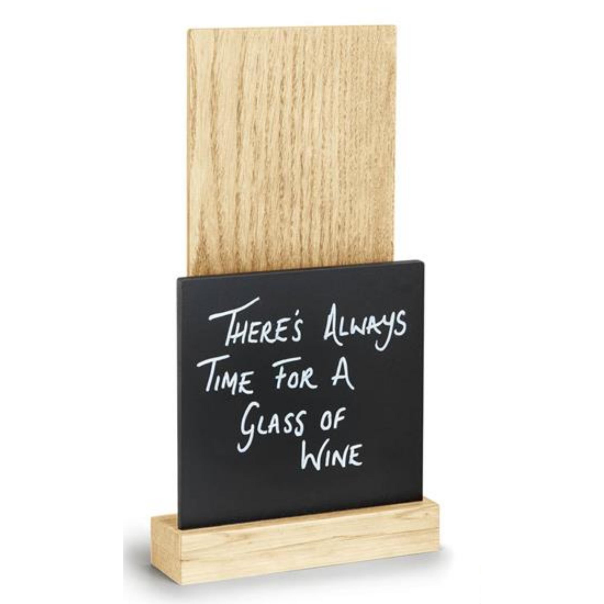 Wooden Menu Holder & Table Talker with Chalkboard Light Oak