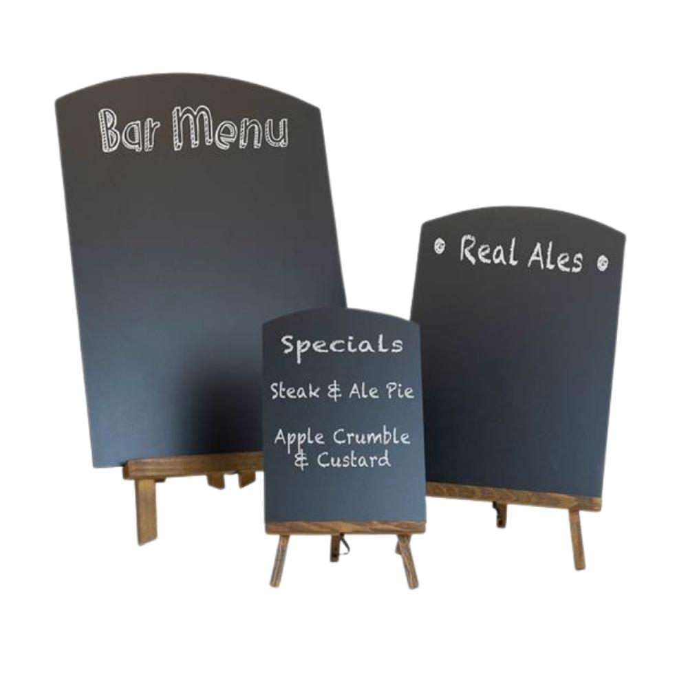 Wooden Easel Style Table Talker Arch Top A3 Black & Dark Oak