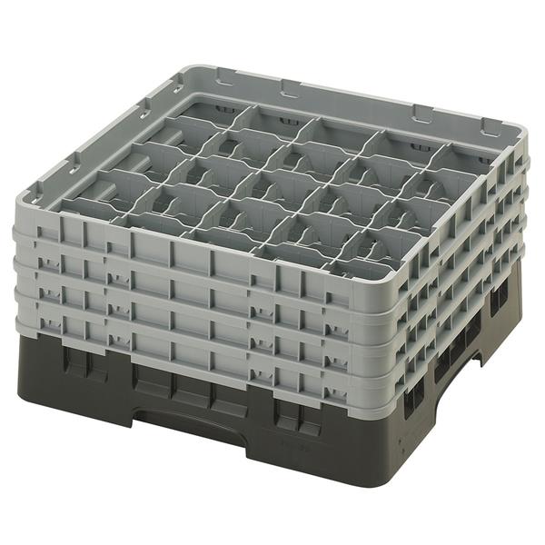 25 Compartment Glass Rack with 4 Extenders H215mm - Black