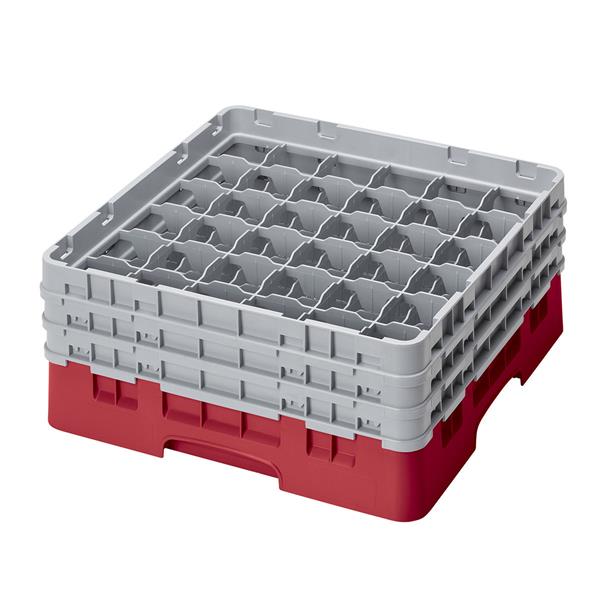 36 Compartment Glass Rack with 3 Extenders H174mm - Red