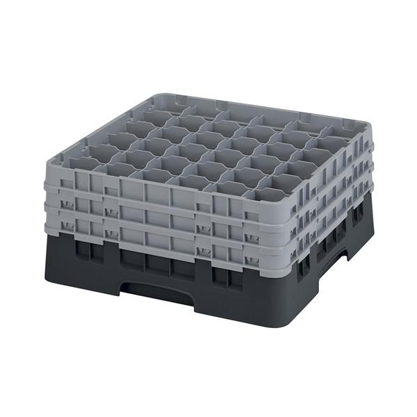 36 Compartment Glass Rack with 3 Extenders H196mm - Black
