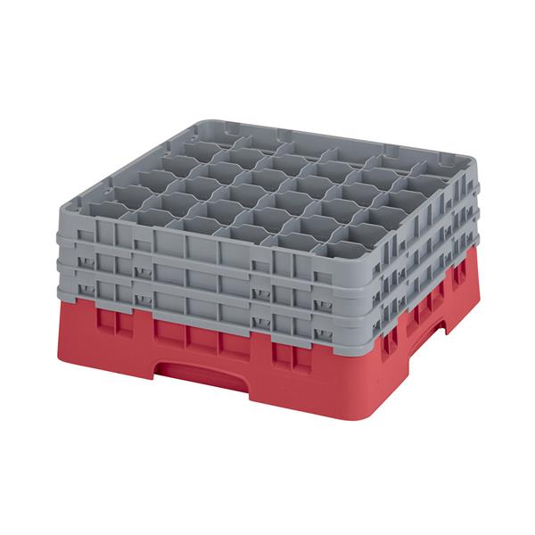36 Compartment Glass Rack with 3 Extenders H196mm - Red