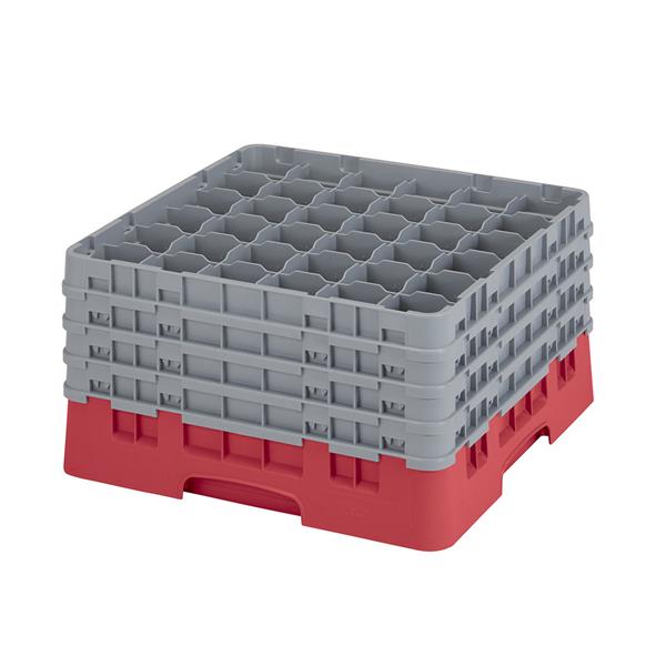 36 Compartment Glass Rack with 4 Extenders H238mm - Red